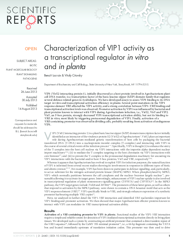 (PDF) Characterization of VIP1 activity as a transcriptional regulator ...