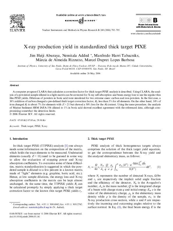 (PDF) X-ray production yield in standardized thick target PIXE