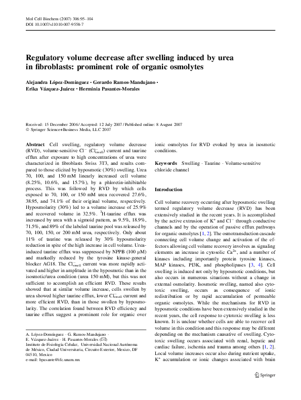 (PDF) Regulatory volume decrease after swelling induced by urea in ...