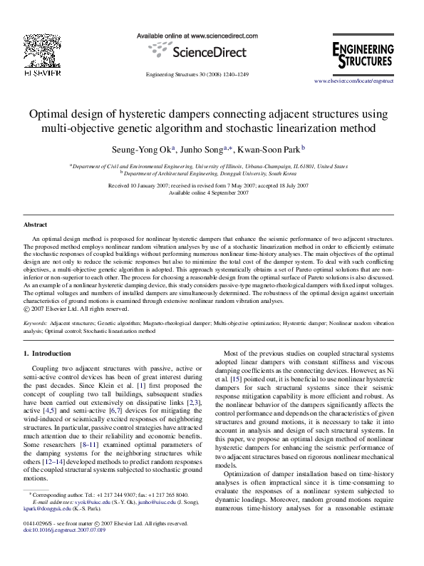 (PDF) Optimal design of hysteretic dampers connecting adjacent structures using multi-objective ...