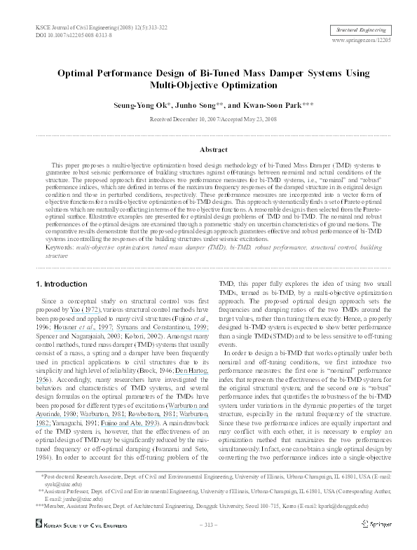 Pdf Optimal Performance Design Of Bi Tuned Mass Damper Systems Using Multi Objective Optimization