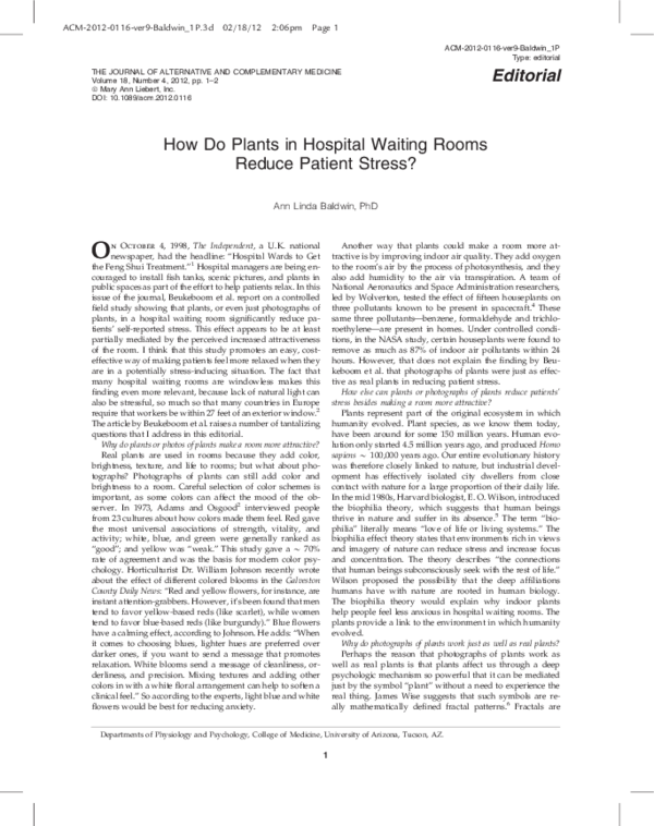 (PDF) How Do Plants in Hospital Waiting Rooms Reduce Patient Stress?