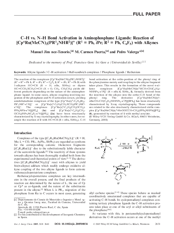 (PDF) CH vs. NH Bond Activation in Aminophosphane Ligands: Reaction of ...
