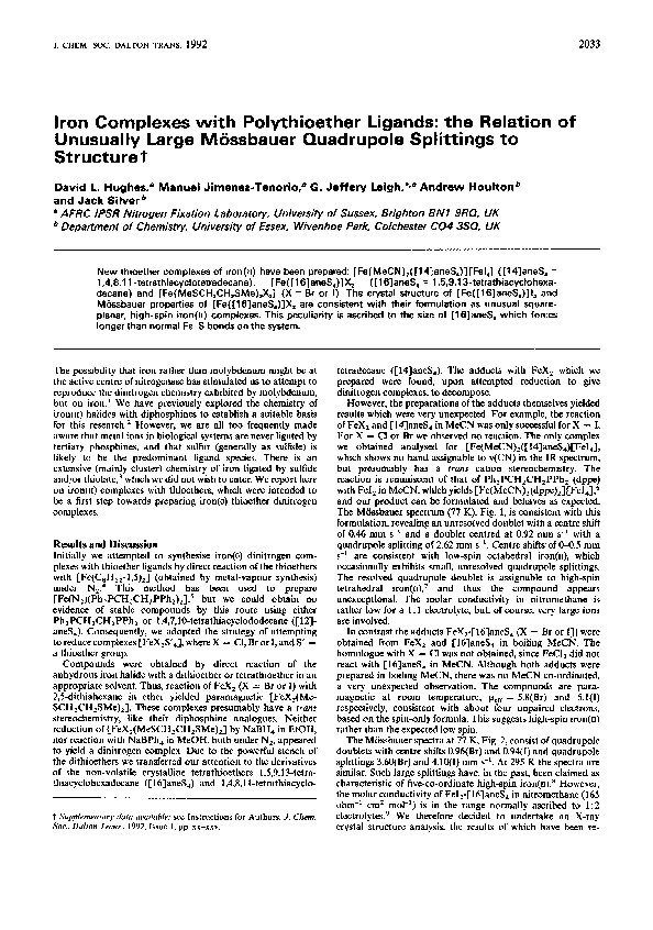 (PDF) Iron complexes with polythioether ligands: the relation of ...
