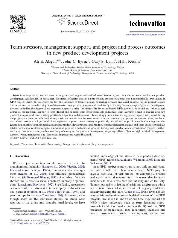 (PDF) Team stressors, management support, and project and process ...