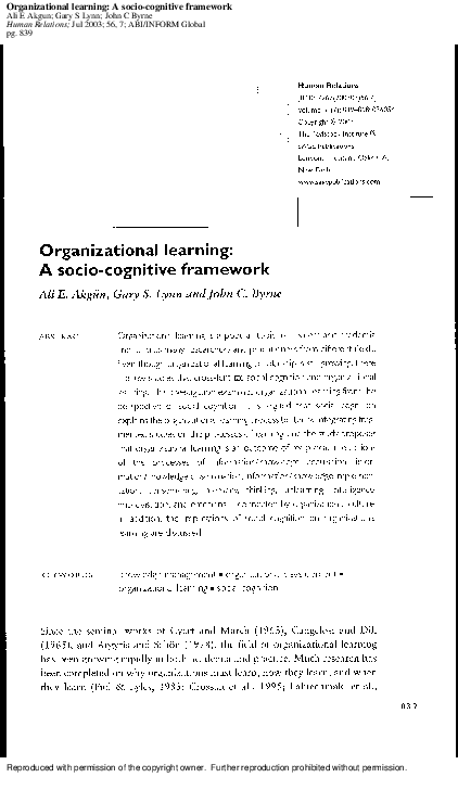 (PDF) Organizational Learning: A Socio-Cognitive Framework