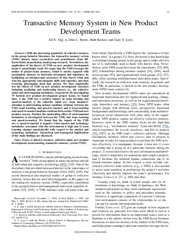 (PDF) Transactive Memory System in New Product Development Teams