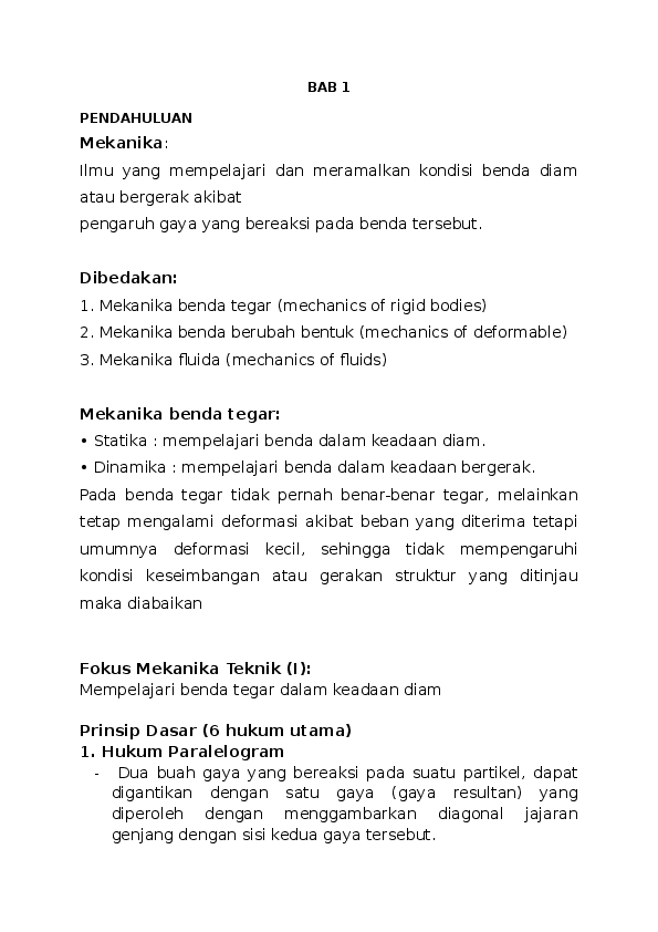 (DOC) MATERI KULIAH STATIKA STRUKTUR I oleh Ir. Muhyin, Msc