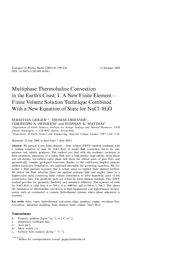 (PDF) Multiphase Thermohaline Convection in the Earth’s Crust: I. A New Finite Element – Finite ...