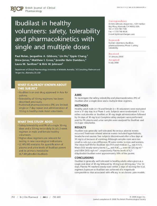 (PDF) Ibudilast in healthy volunteers: safety, tolerability and ...