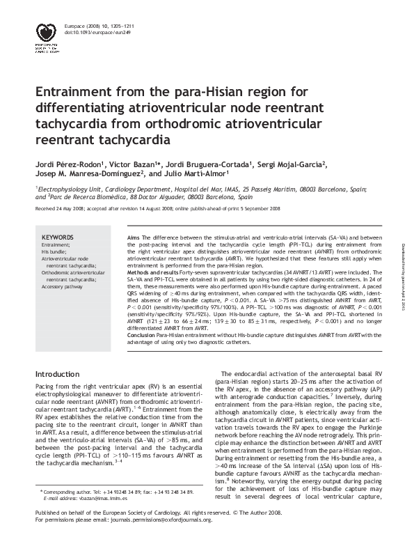 (PDF) Septal Accessory Pathway and the Value of Para-Hisian Entrainment ...