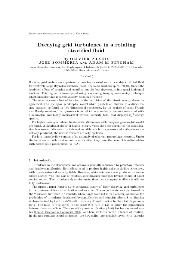 (PDF) Decaying grid turbulence in a rotating stratified fluid