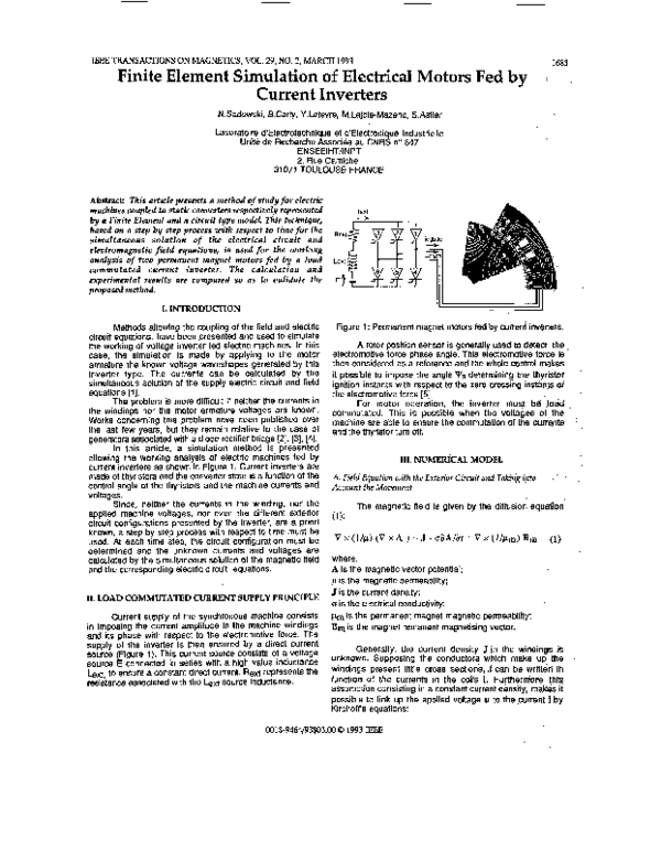 Pdf Finite Element Simulation Of Electrical Motors Fed By Current Inverters 