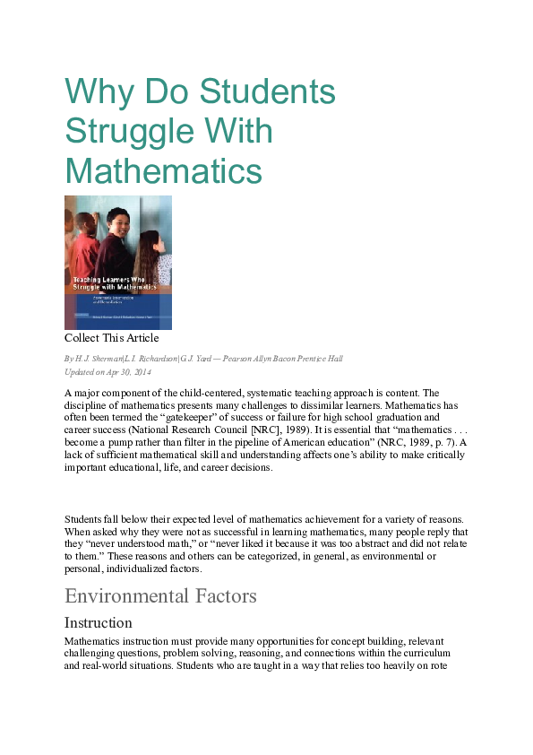 (DOC) Why Do Students Struggle With Mathematics Collect This Article