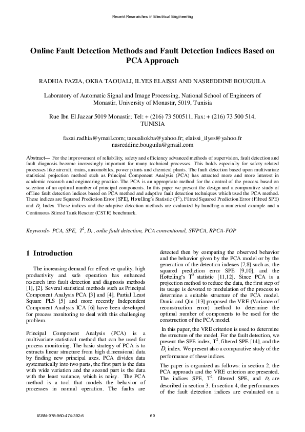 Pdf Online Fault Detection Methods And Fault Detection Indices Based