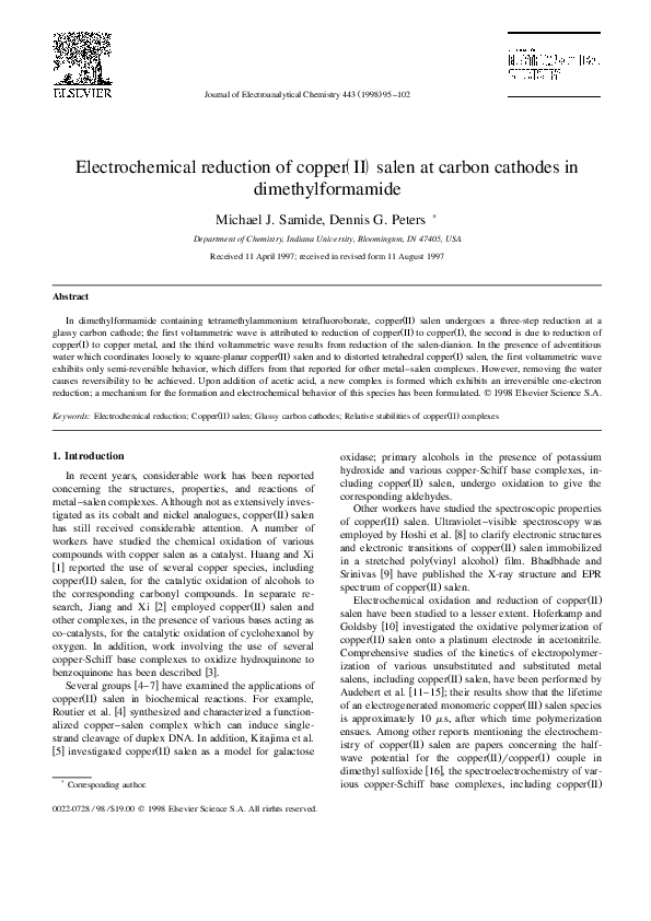 (PDF) Electrochemical reduction of copper(II) salen at carbon cathodes ...