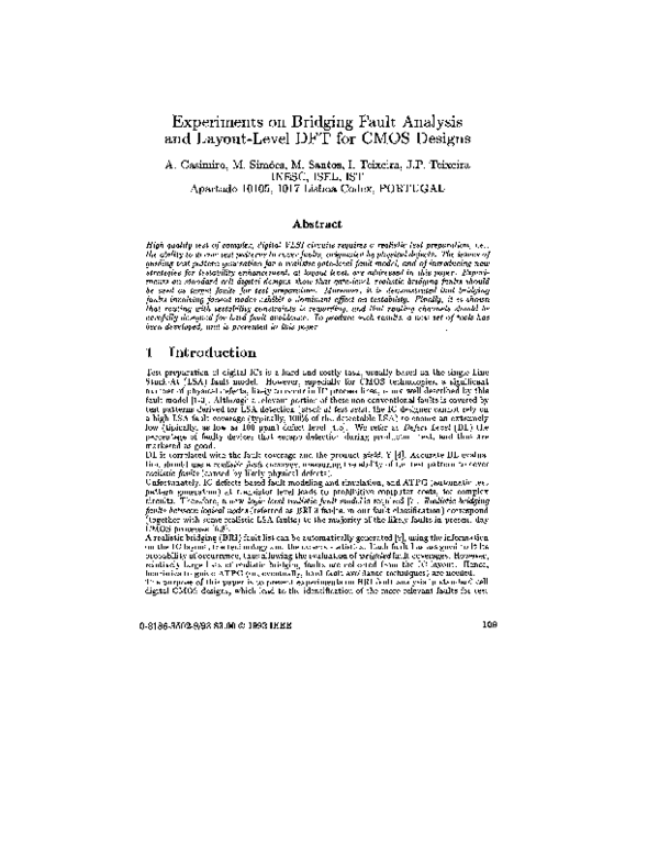 Pdf Experiments On Bridging Fault Analysis And Layout Level Dft For