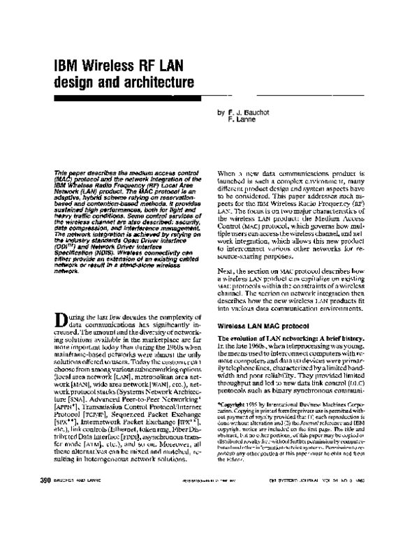 (PDF) IBM Wireless RF LAN design and architecture