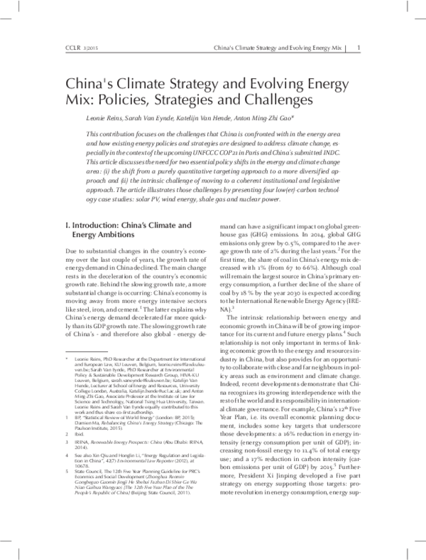 (PDF) China's Climate Strategy and Evolving Energy Mix: Policies ...