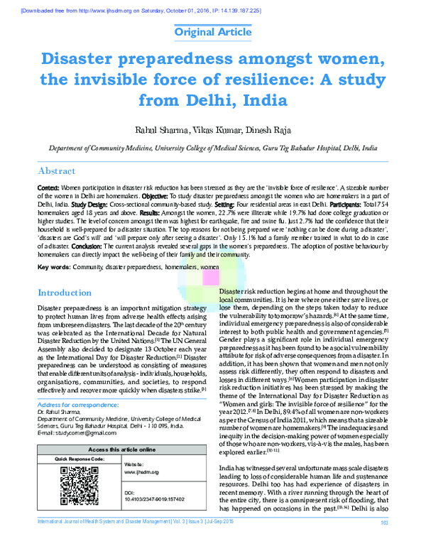 (PDF) Disaster preparedness amongst women, the invisible force of ...