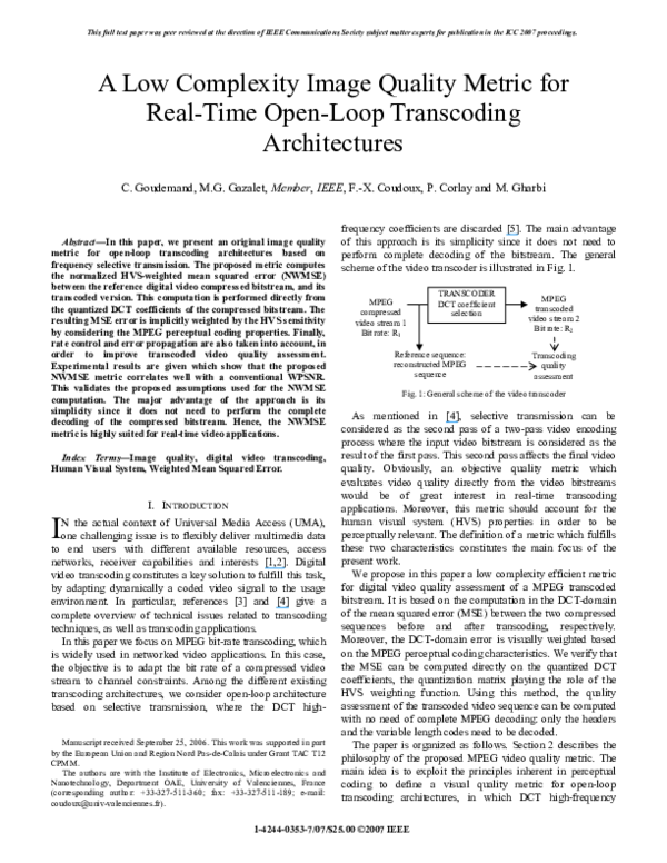 Pdf A Low Complexity Image Quality Metric For Real Time Open Loop