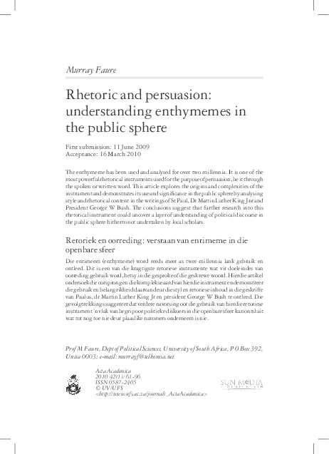 (PDF) Rhetoric and persuasion: understanding enthymemes in the public ...