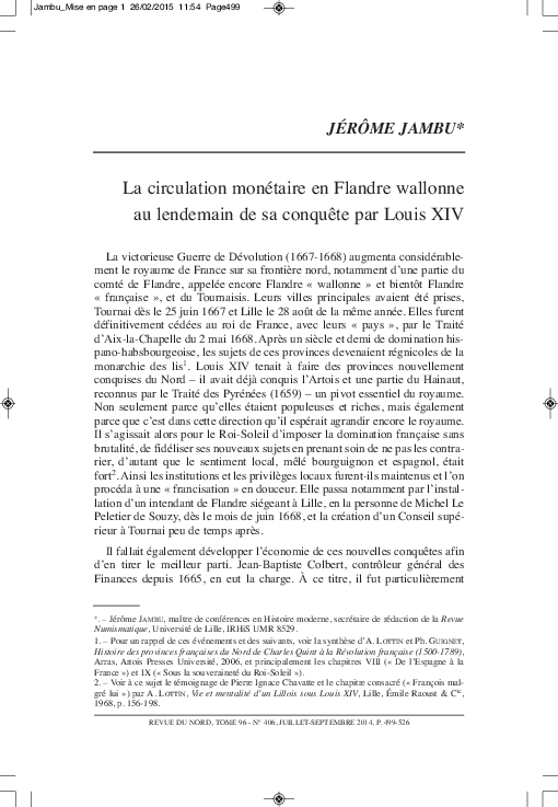 (PDF) J. Jambu, La circulation monétaire en Flandre wallonne au ...
