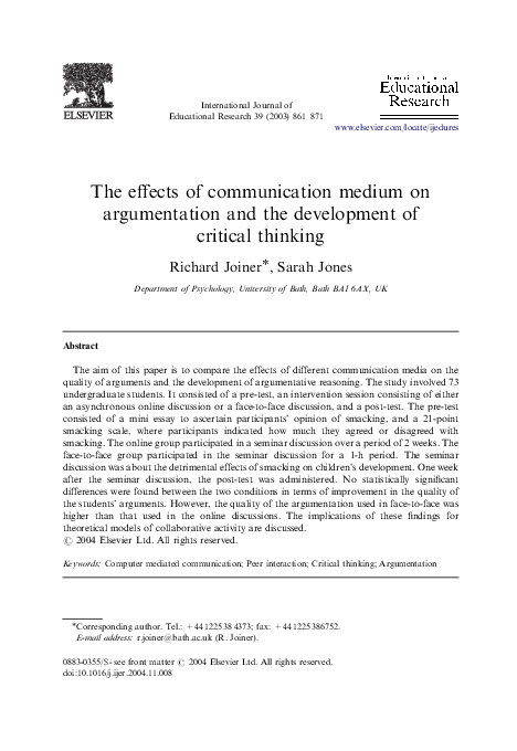 (PDF) The effects of communication medium on argumentation and the development of critical thinking