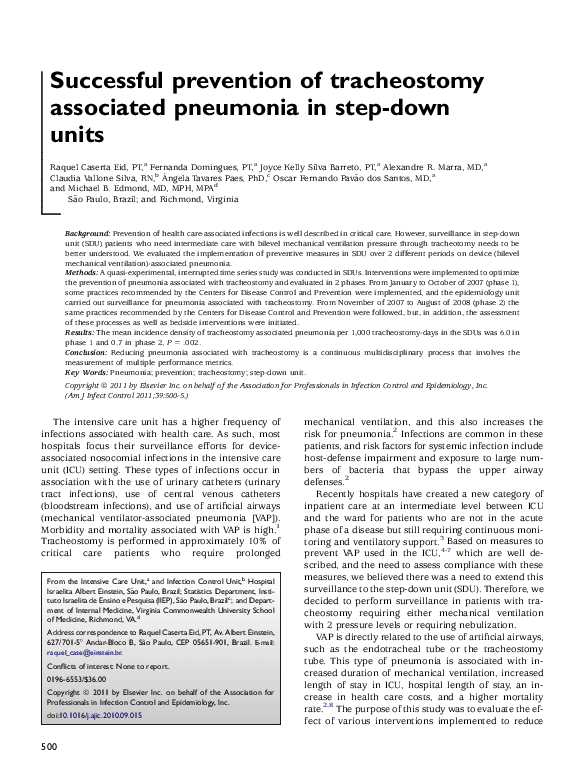 (PDF) Successful prevention of tracheostomy associated pneumonia in ...