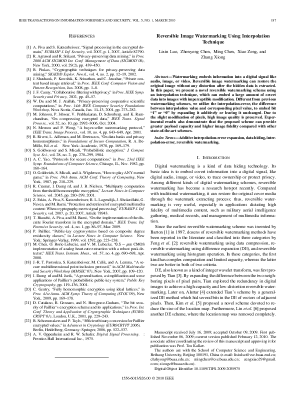 (PDF) Reversible image watermarking using interpolation technique