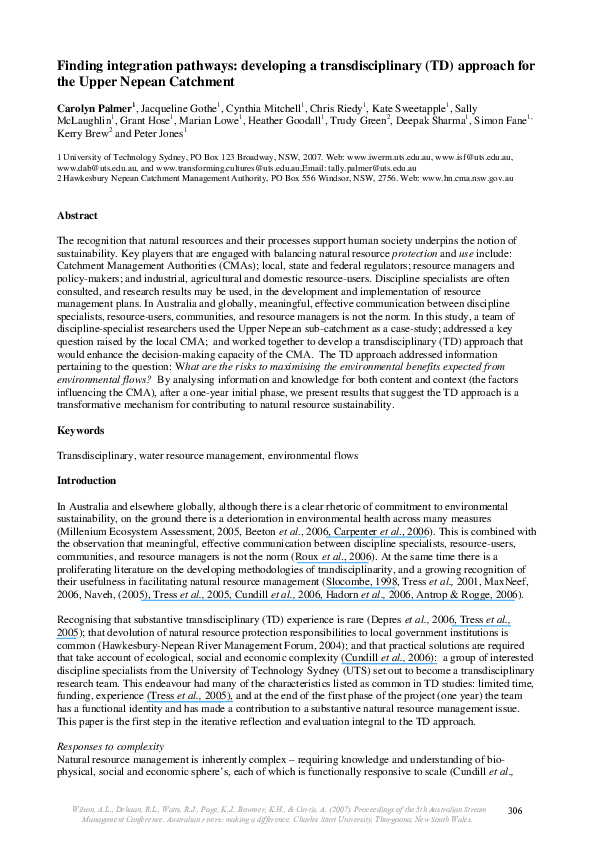 (PDF) Finding integration pathways: developing a transdisciplinary (TD ...