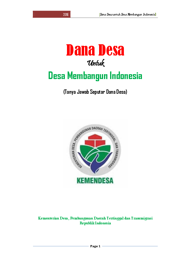 (PDF) Buku Tanya Jawab "Dana Desa untuk Membangun Indonesia", Kementerian Desa (2016)