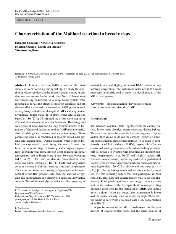 (PDF) Characterization of the Maillard reaction in bread crisps