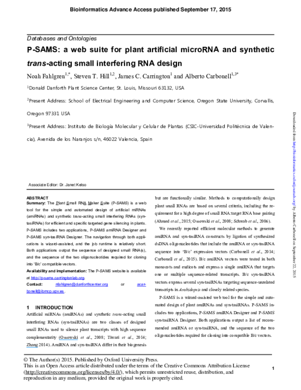 (PDF) New Generation of Artificial MicroRNA and Synthetic Trans-Acting ...