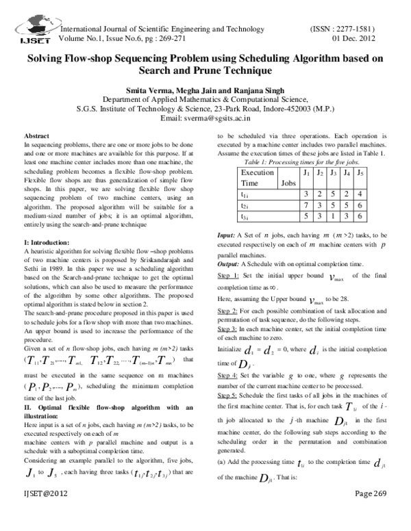 Pdf Solving Flow Shop Sequencing Problem Using Scheduling Algorithm Based On Search And Prune