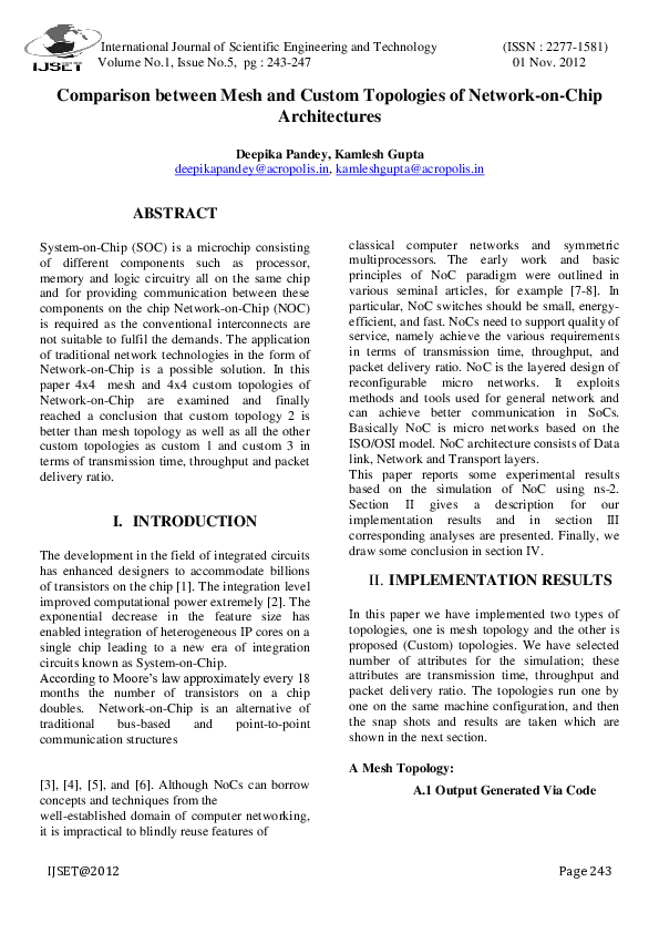 (PDF) Comparison between Mesh and Custom Topologies of Network-on-Chip Architectures ...