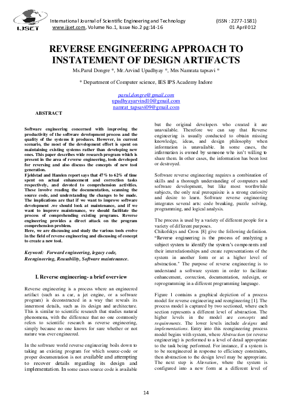 (PDF) Reverse Engineering Approach to Instatement of Design Artifacts