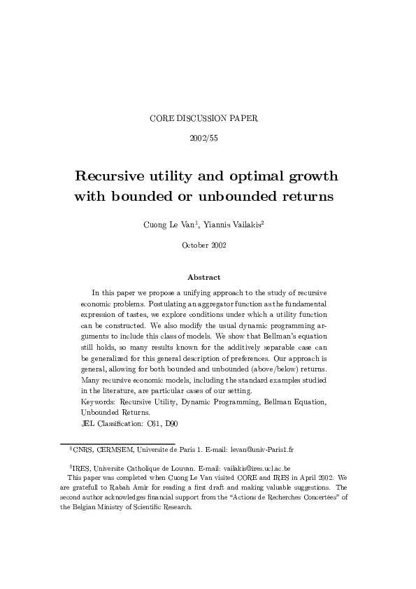 (PDF) Recursive utility and optimal growth with bounded or unbounded returns