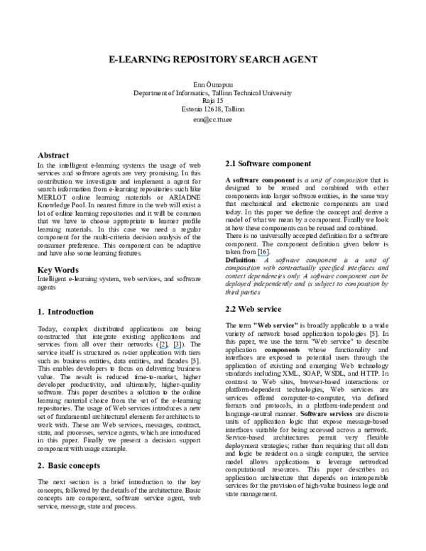(PDF) E-LEARNING REPOSITORY SEARCH AGENT | Enn Ounapuu - Academia.edu