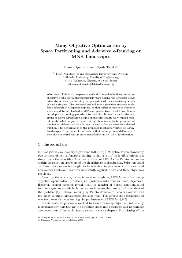 Pdf Many Objective Optimization By Space Partitioning And Adaptive