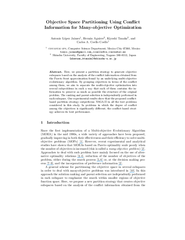 (PDF) Objective Space Partitioning Using Conflict Information for Many-Objective Optimization
