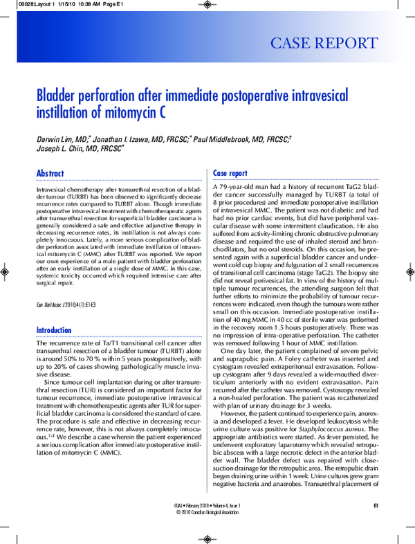 (PDF) Bladder perforation after immediate postoperative intravesical ...