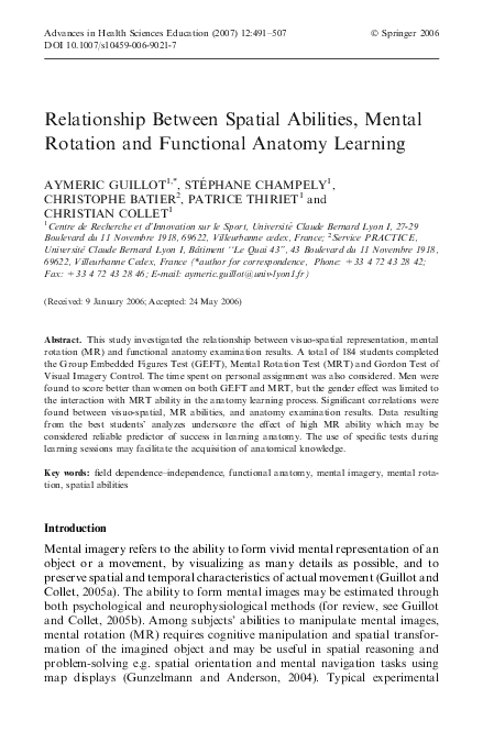 (PDF) Relationship Between Spatial Abilities, Mental Rotation and ...