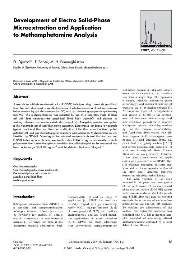 Pdf Development Of Electro Solid Phase Microextraction And Application To Methamphetamine Analysis
