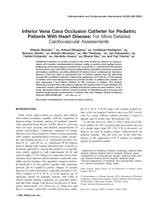 (PDF) Inferior vena cava occlusion catheter for pediatric patients with ...