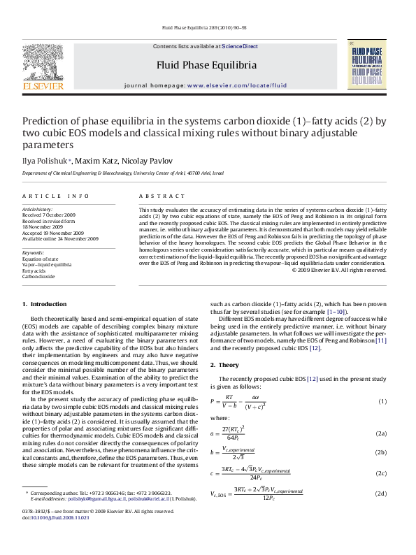 (PDF) Prediction of phase equilibria in the systems carbon dioxide (1 ...