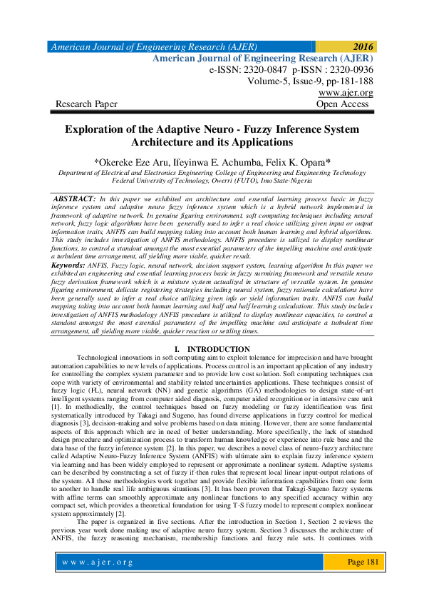 Pdf Exploration Of The Adaptive Neuro Fuzzy Inference System Architecture And Its Applications