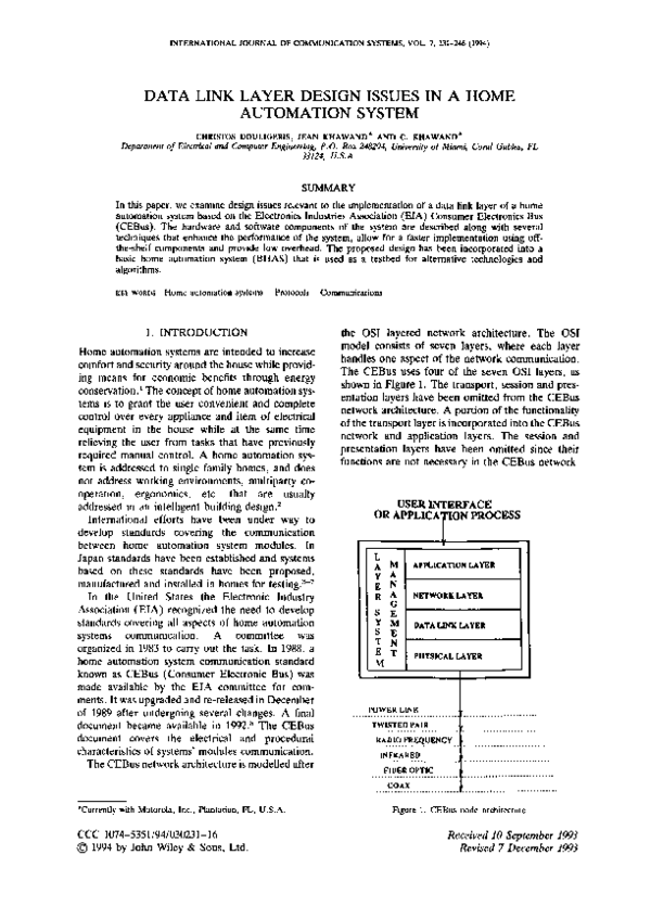 Pdf Data Link Layer Design Issues In A Home Automation System