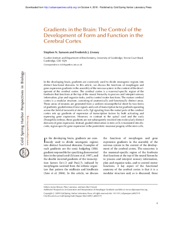 (PDF) Gradients in the Brain: The Control of the Development of Form ...