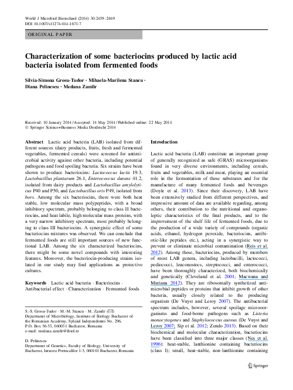 (PDF) Characterization of some bacteriocins produced by lactic acid bacteria isolated from ...